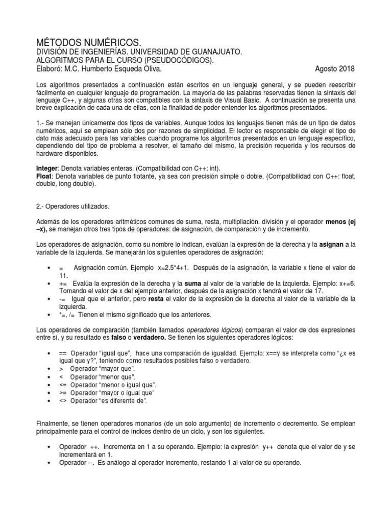 Algoritmos numéricos para la resolución de ecuaciones y sistemas de ...