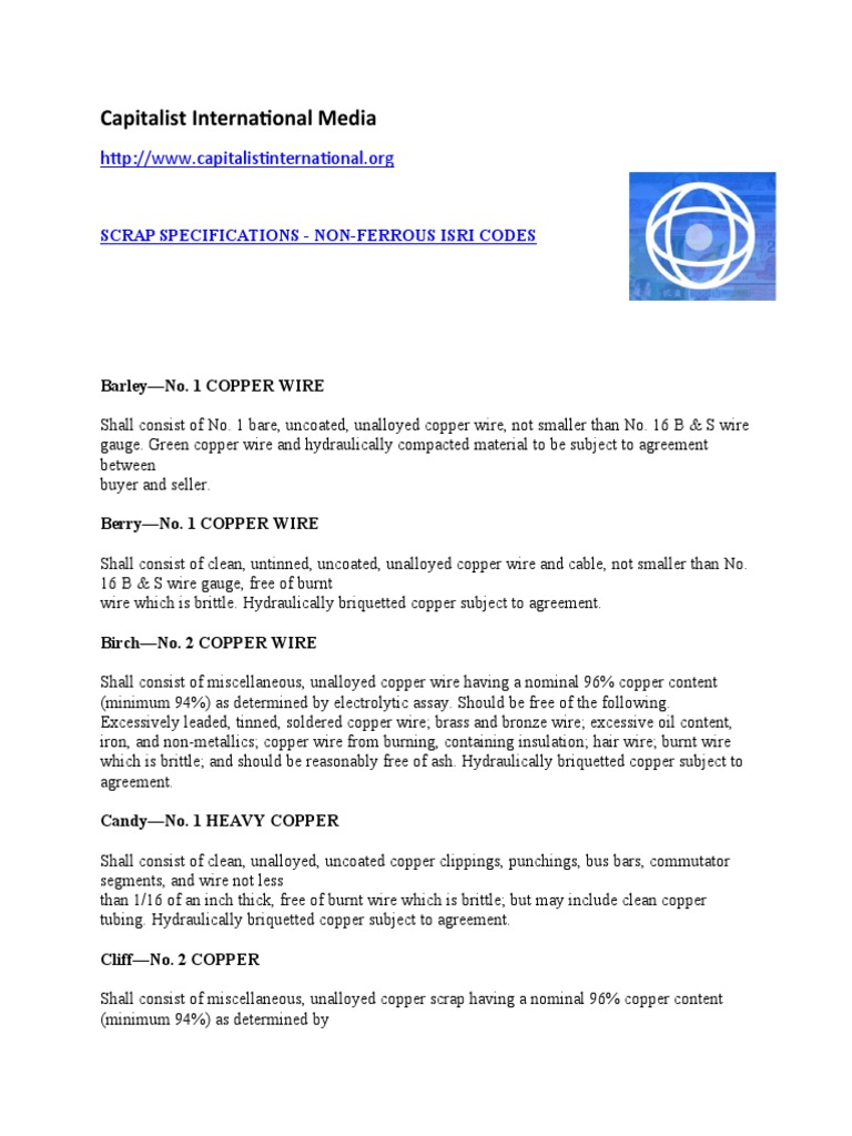 Scrap Specifications - Non-Ferrous Isri Codes | Download Free PDF ...