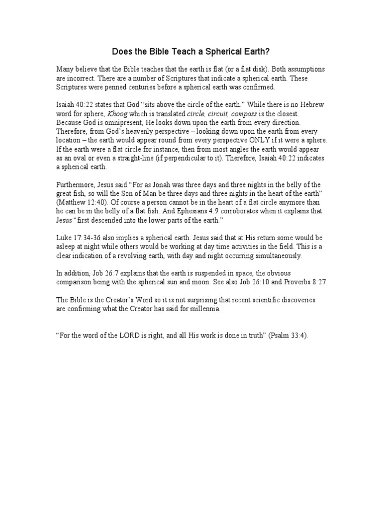 The Scriptural Evidence that the Bible Depicts a Spherical Earth ...