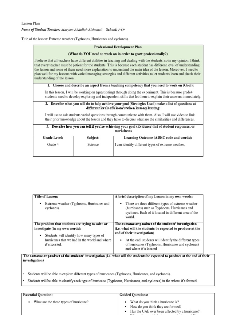Lesson Plan - 7 | PDF | Tropical Cyclones | Lesson Plan