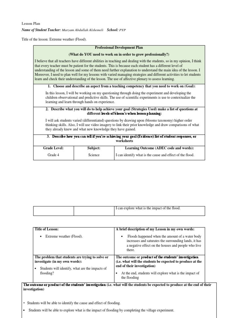 Lesson Plan - 8 | PDF | Lesson Plan | Flood