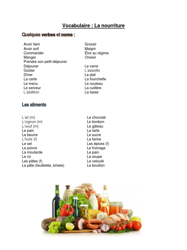 Vocabulaire Nourriture | PDF | Légumes | Cuisine