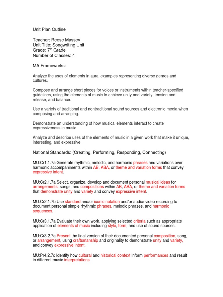 Songwriting Unit Plan | PDF | Songwriter | Musical Compositions