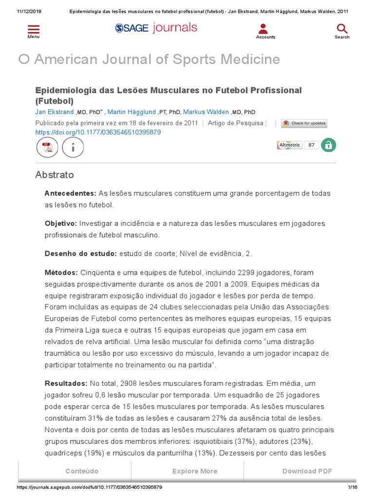 Epidemiologia Das Lesões Musculares No Futebol Profissional (Futebol ...