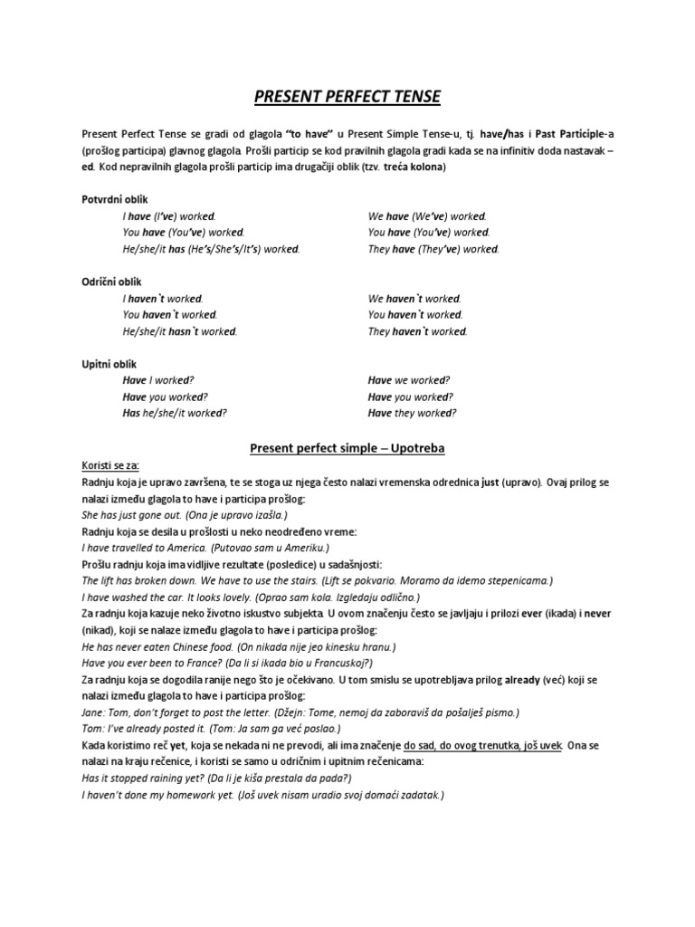 Present Perfect Tense: Ed. Kod Nepravilnih Glagola Prošli Particip Ima ...