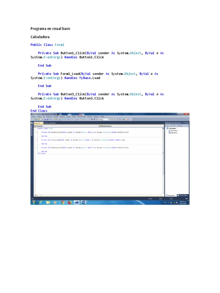 Programa en Visual Basic Calculadora: Form1 Object Eventargs | PDF