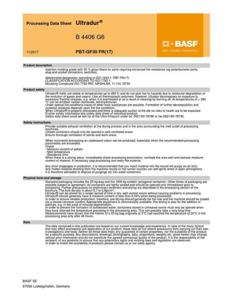 Processing Data BASF B 4406 | PDF | Carbon | Casting (Metalworking)
