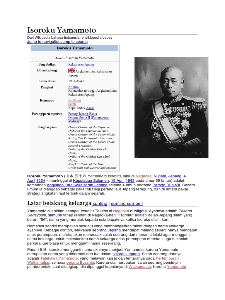 Admiral Isoroku Yamamoto: Biografi dan Karier | PDF
