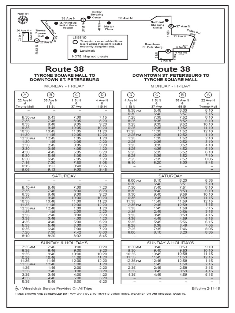 Route 38 Route 38: Downtown St. Petersburg To Tyrone Square Mall Tyrone ...