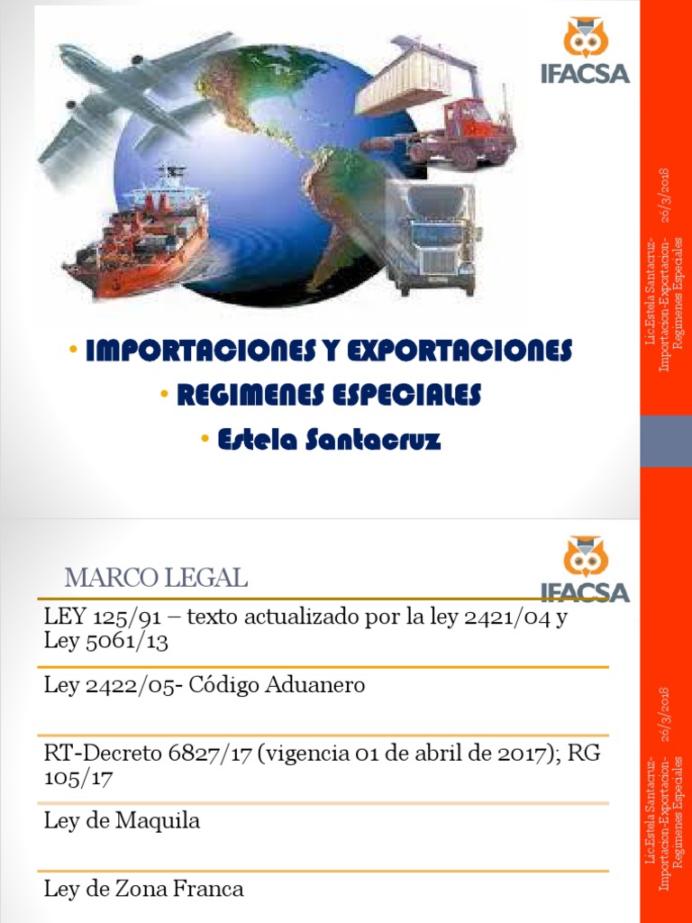 Presentacion Regimen Aduanero Importacion%2c Exportacion Regimenes Especiales | PDF | aduana ...