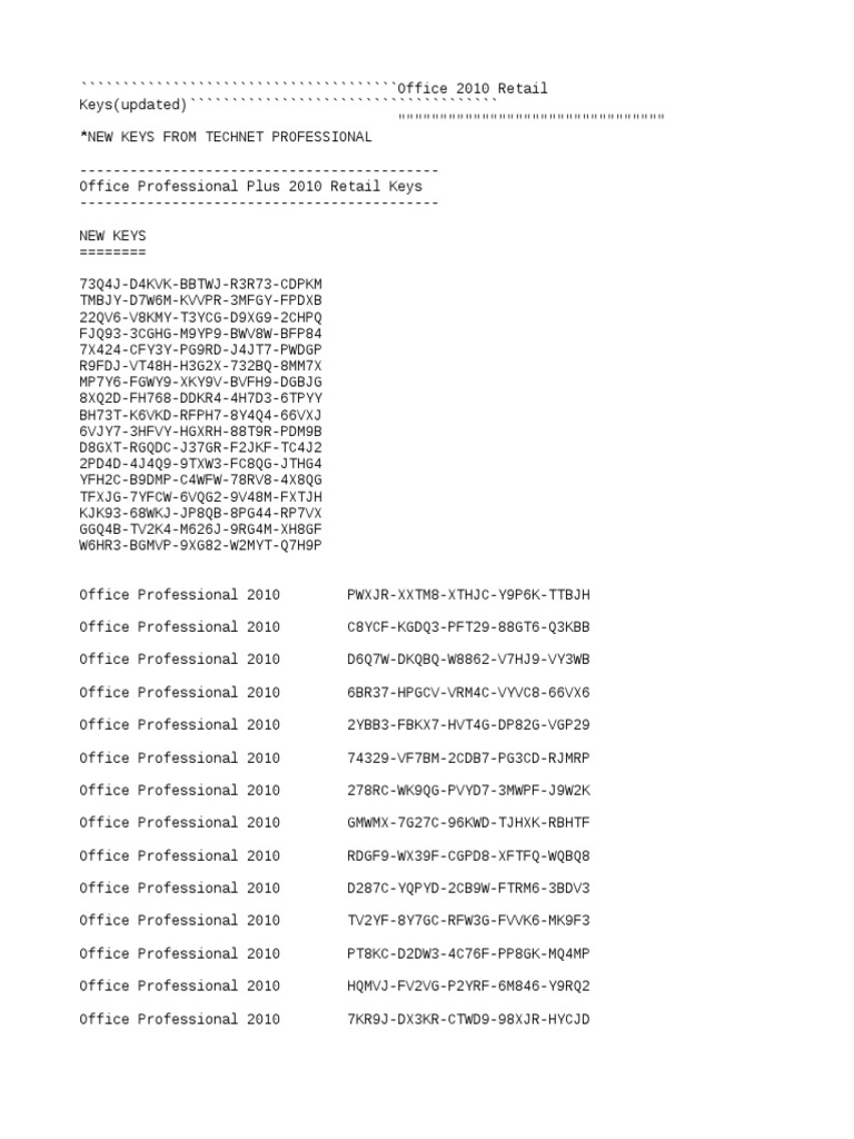 Office 2010 Retail Keys(updated) | PDF | Share Point | Microsoft Office ...