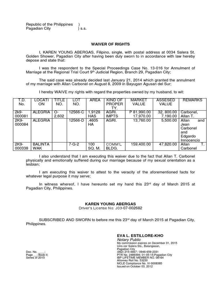 Waiver of Rights | PDF | Government | Social Institutions