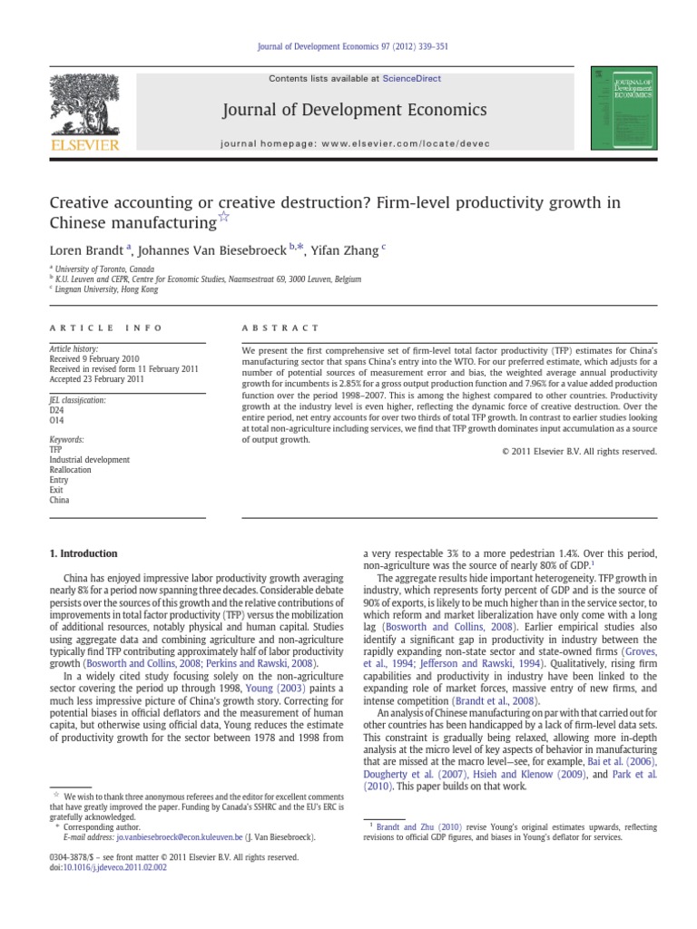 Journal of Development Economics: Loren Brandt, Johannes Van ...