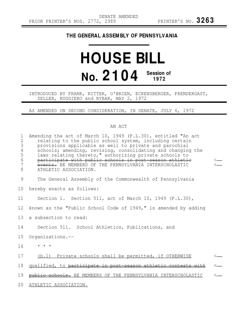 PA House Bill 2104 From 1971-1972 Legislative Session. | PDF