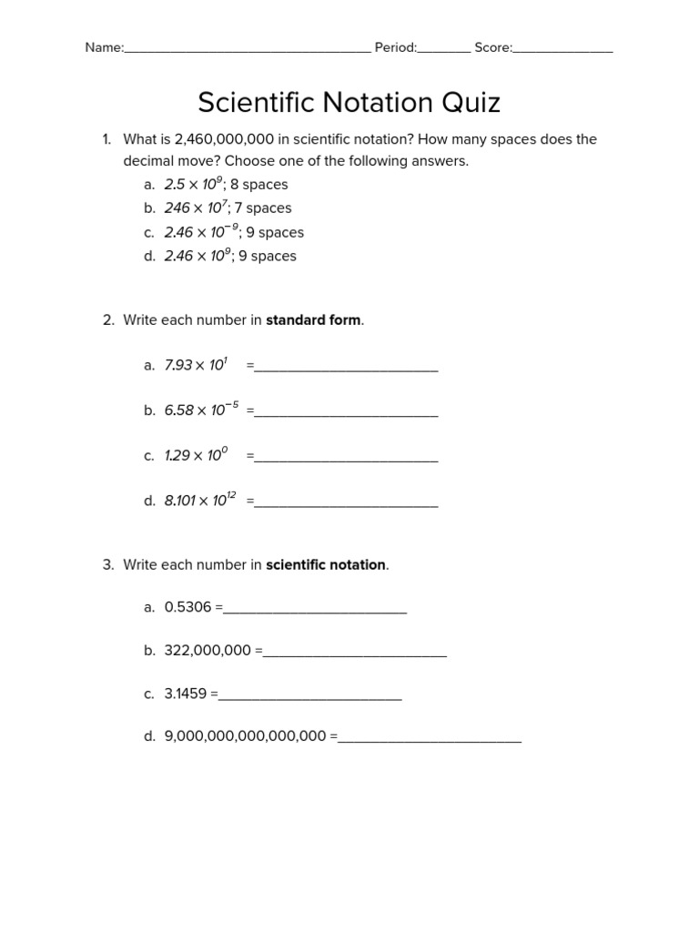 Scientific Notation Quiz | PDF