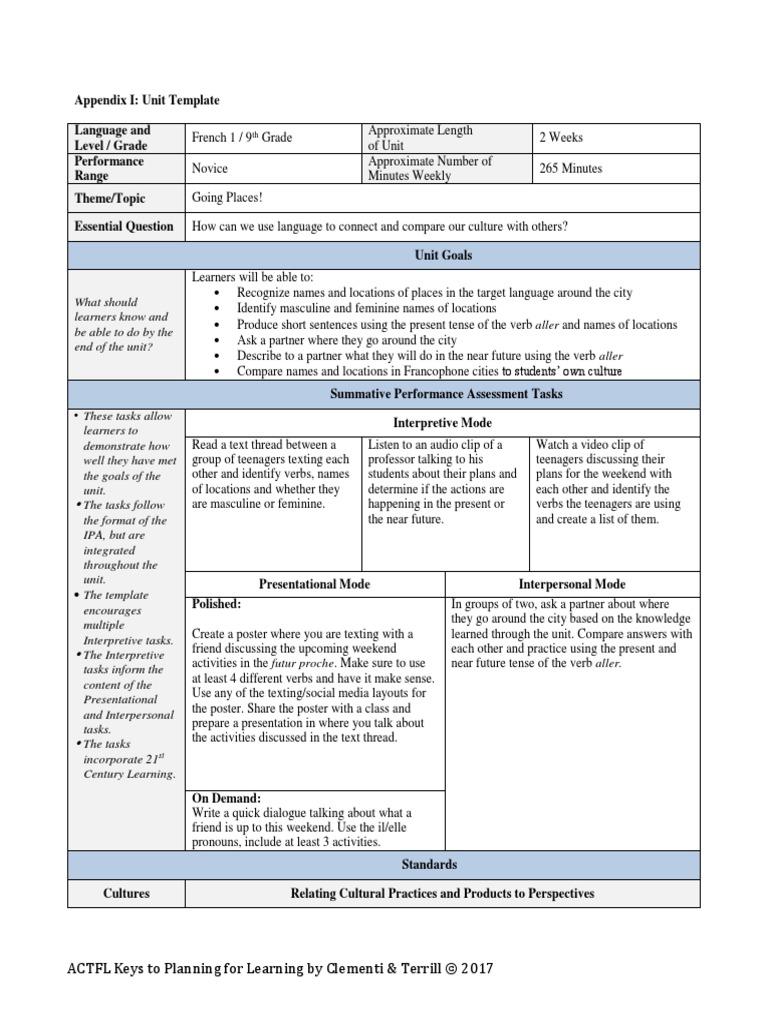 Unit Template | PDF | French Language | Verb
