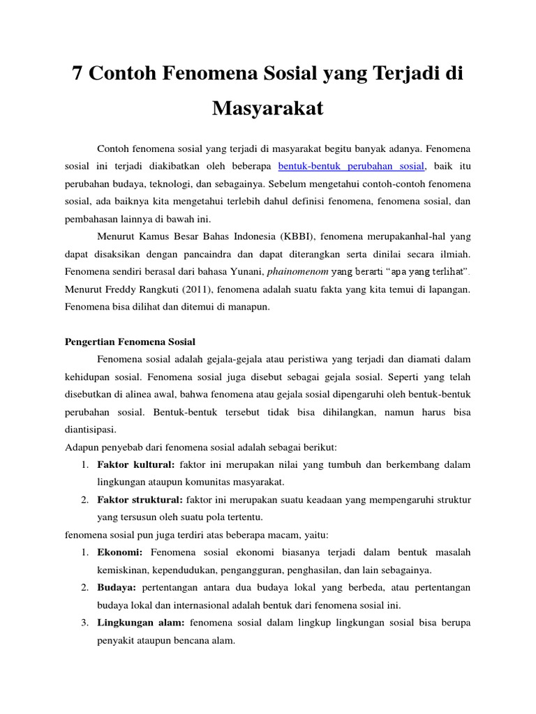 7 Contoh Fenomena Sosial Yang Terjadi Di Masyarakat | PDF
