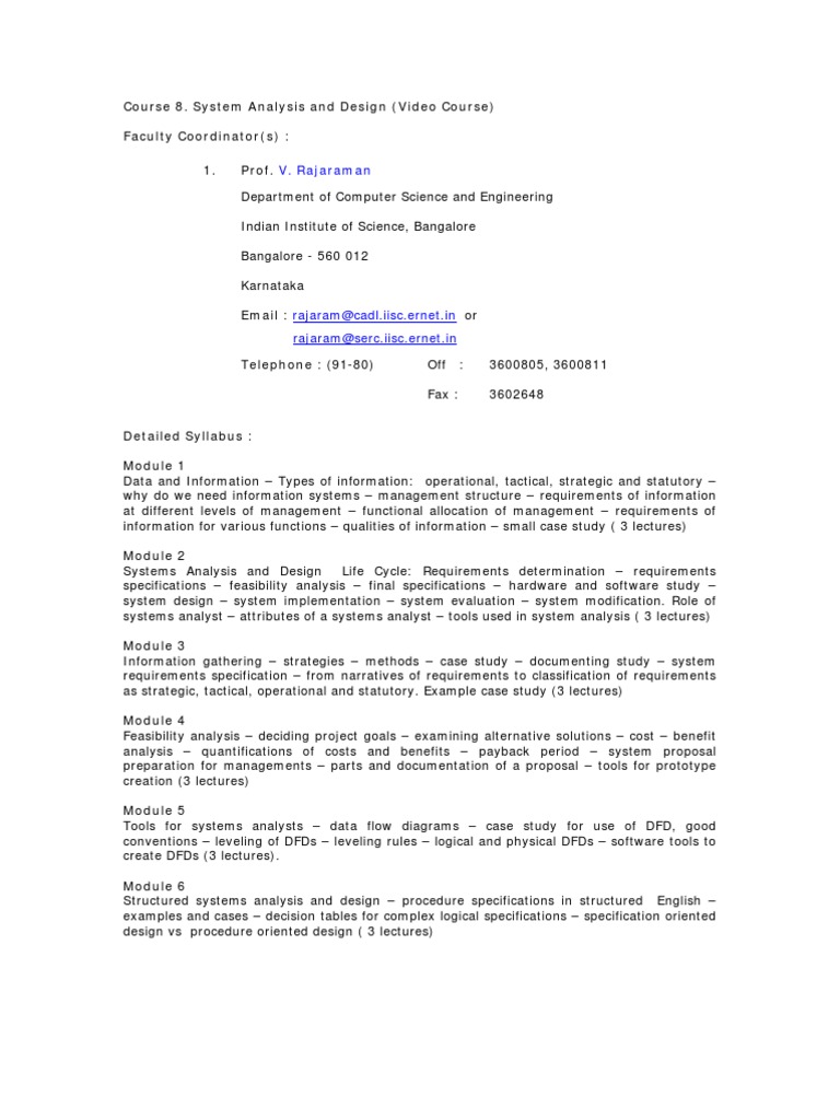 System Analysis And Design Course Overview Pdf Object Computer