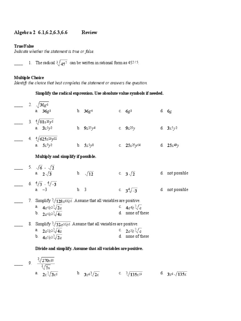 Algebra 2 Chapter 6 Review | PDF | Equations | Algebra