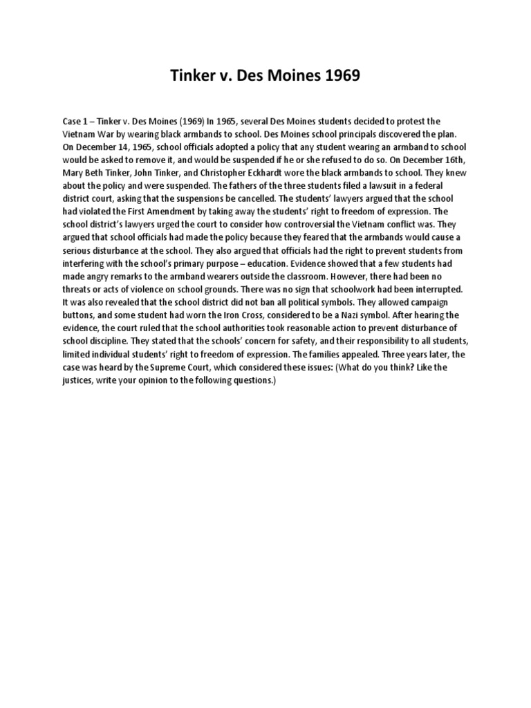 Tinker v. Des Moines 1969 | PDF
