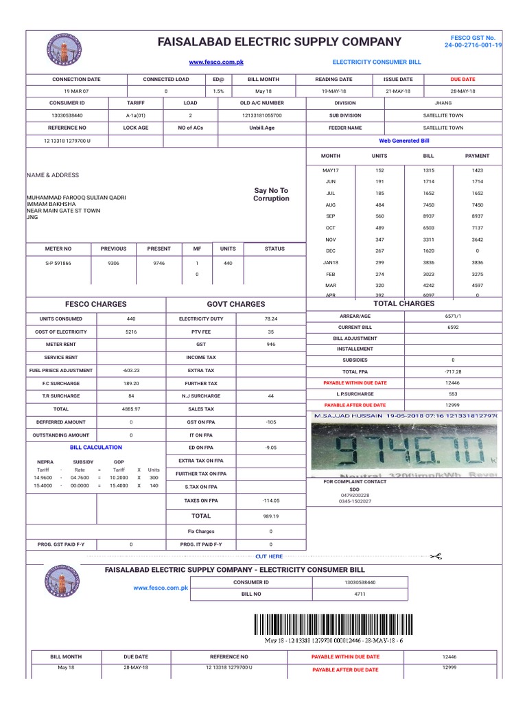 Fesco Online Bill May 2018 | PDF | Value Added Tax | Taxation