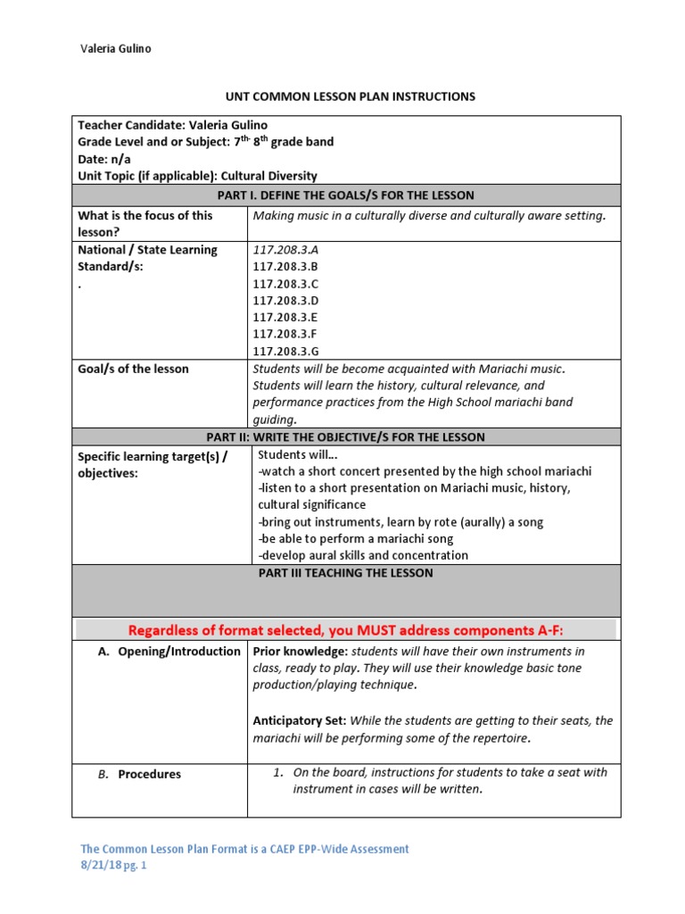 Unt Common Lesson Plan | PDF | Individualized Education Program ...