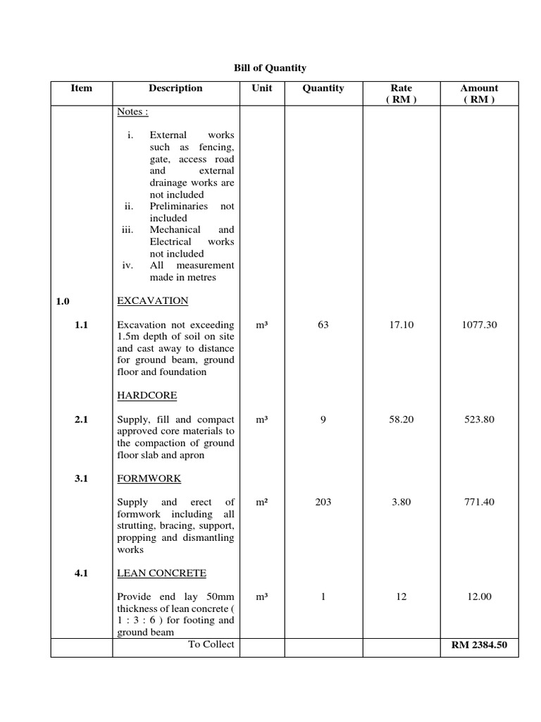 Bill of Quantity | PDF | Concrete | Roof