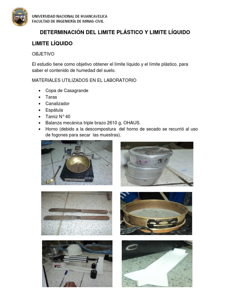 Determinacion Del Limite Plastico y Limite Líquido | Materiales ...