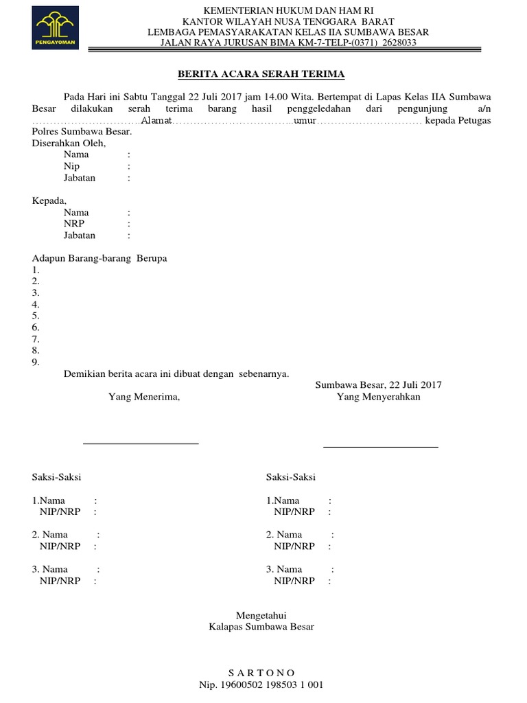 Format Berita Acara Serah Terima Barang | PDF