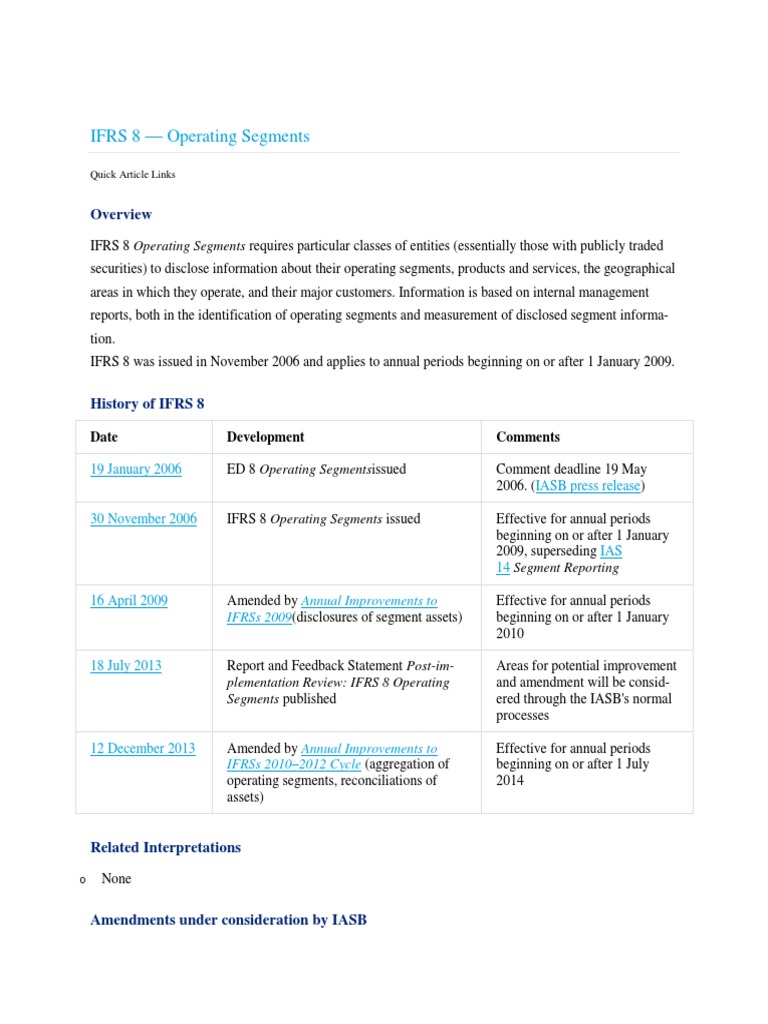 IFRS 8 - Operating Segments: Date Development Comments | PDF ...
