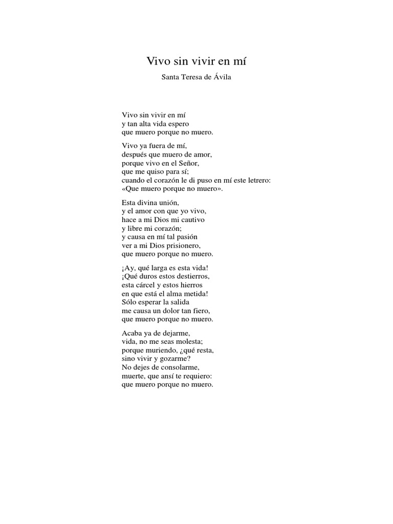 Vivo Sin Vivir en Mí & Ya Toda Me Entregué y Di (Santa Teresa de Ávila ...