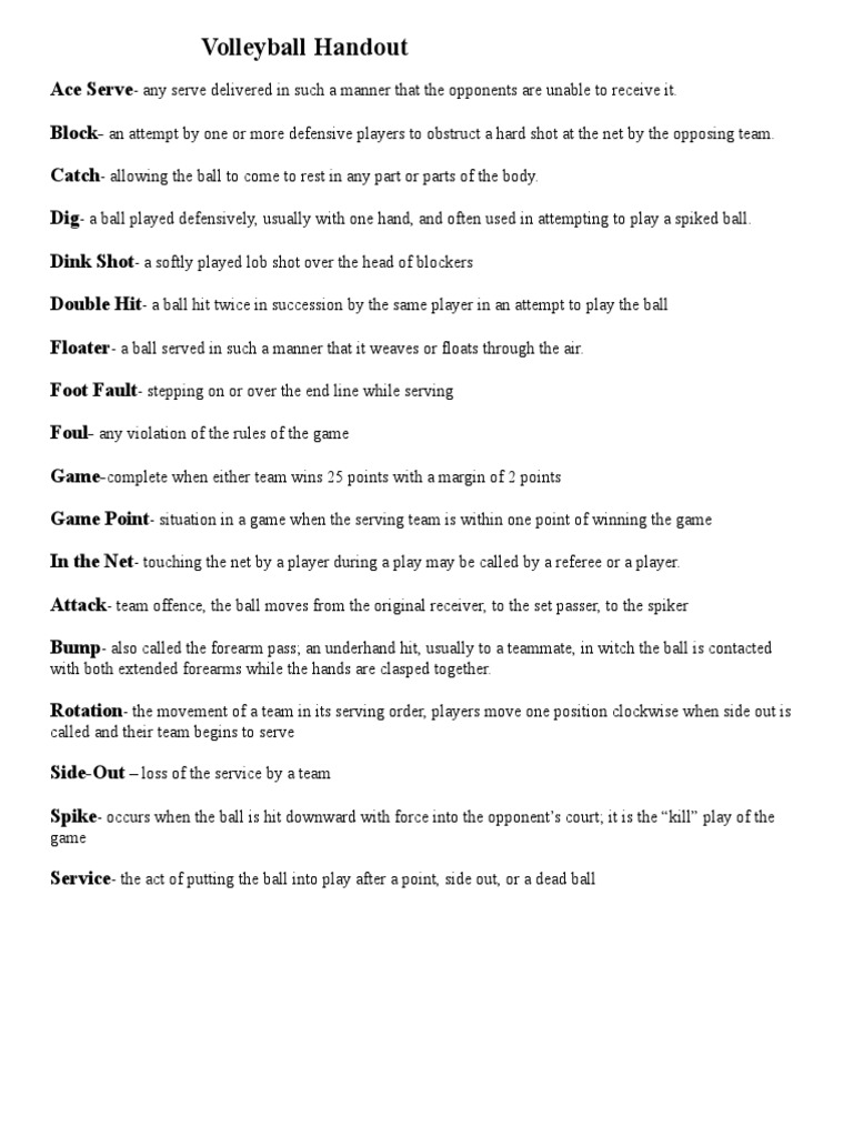 Volleyball Handout | PDF | Volleyball | Competitive Games