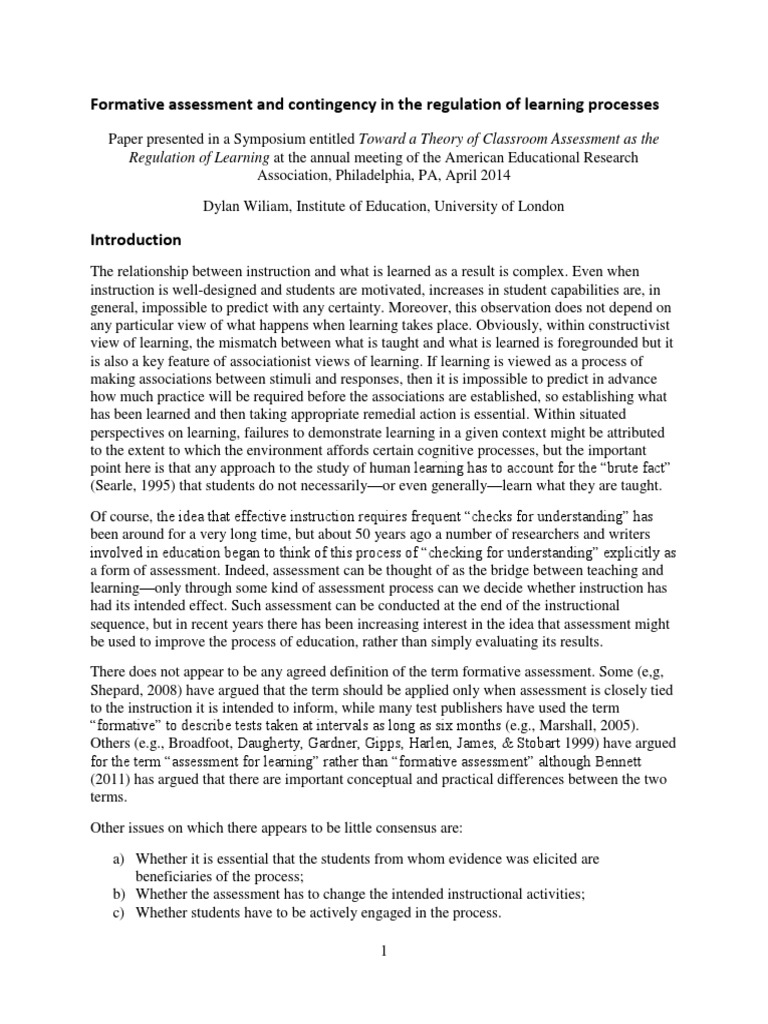 Formative Assessment and Contingency in The Regulation of Learning ...