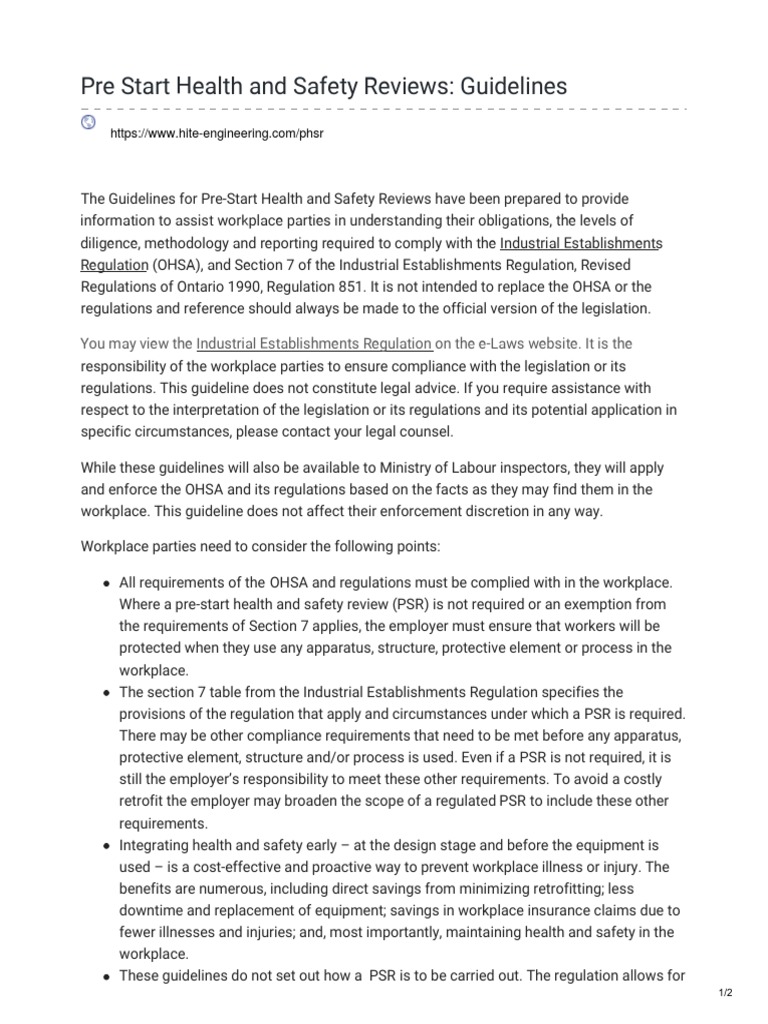 Pre Start Health and Safety Reviews Guidelines | PDF | Occupational ...