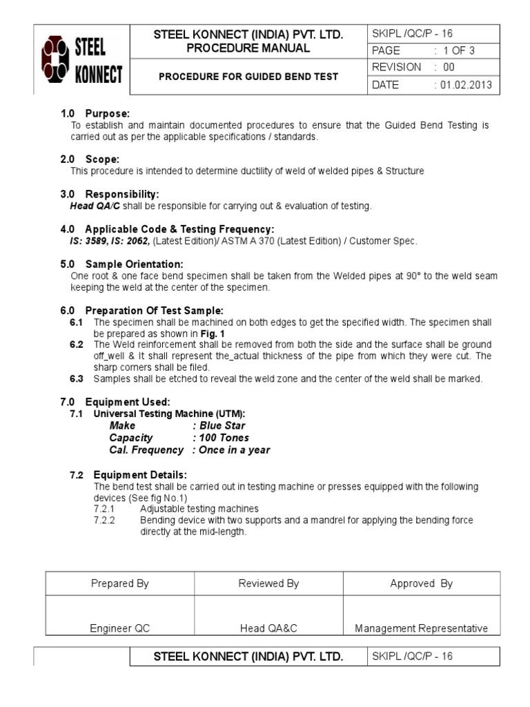 QC - 16 Guided Bend Test. | PDF | Pipe (Fluid Conveyance) | Welding