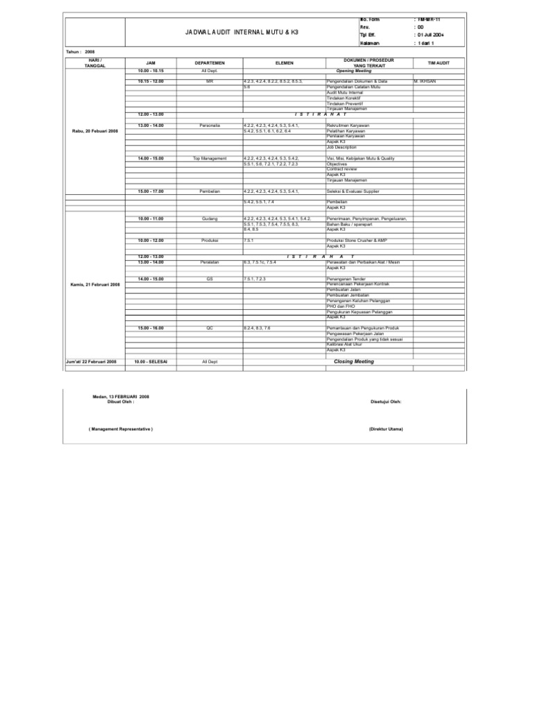 12 Jadwal Audit Mutu Internal | PDF