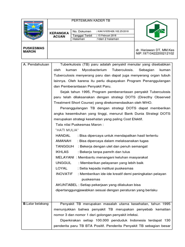 KAK Pertemuan Kader TB SDH | PDF