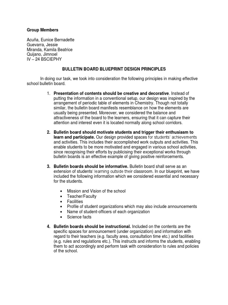 Bulletin Board Design Principles | PDF | Classroom | Learning