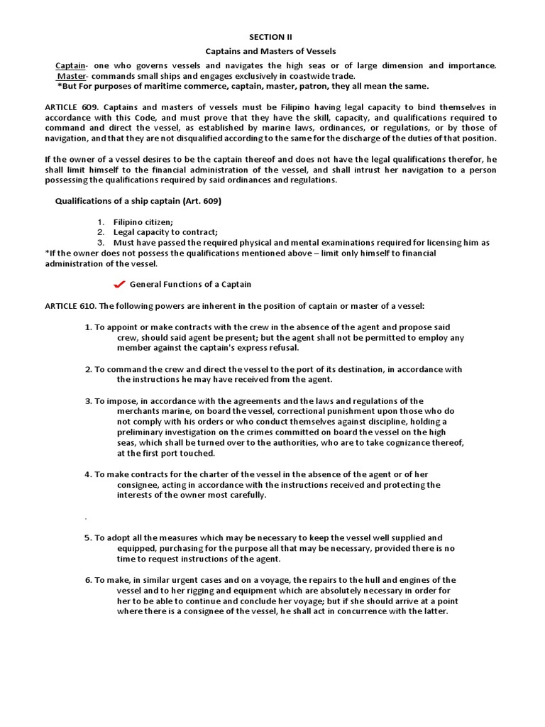 Section Ii Captains and Masters of Vessels | PDF | Sea Captain | Ships