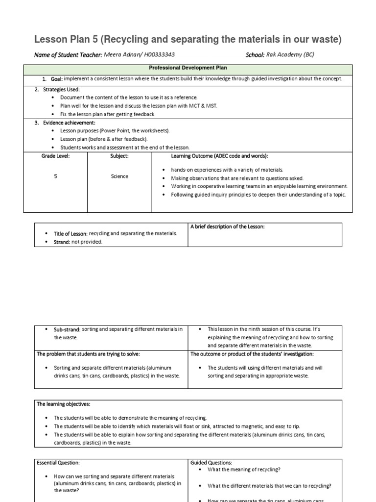 Lesson Plan Recycling | PDF | Lesson Plan | Recycling