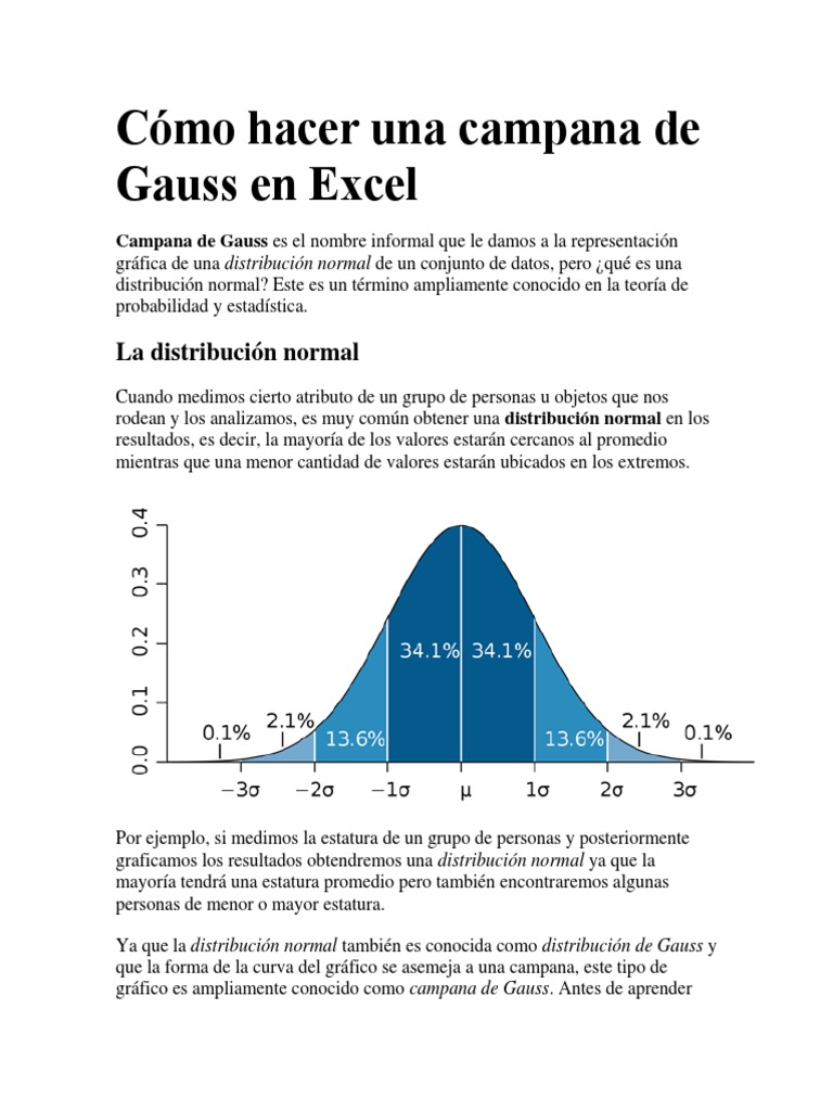 Crear Campana de Gauss en Excel | PDF | Distribución normal | Fórmula