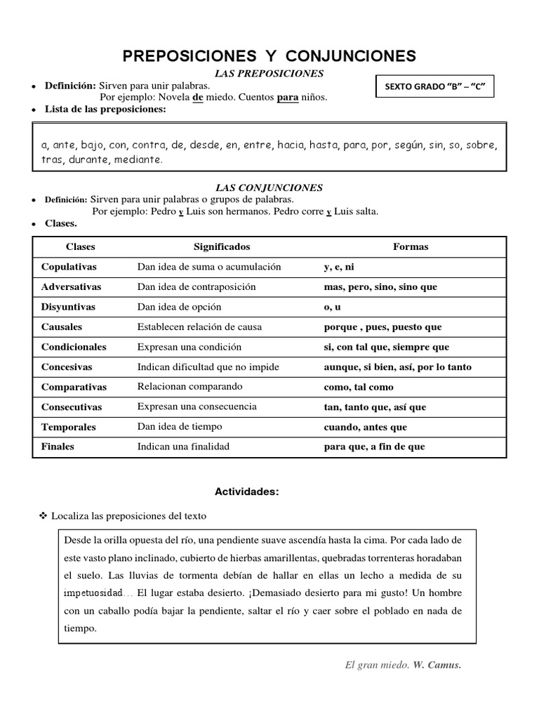 Preposiciones y Conjunciones Básicas | PDF | Oración (Lingüística) | Verbo