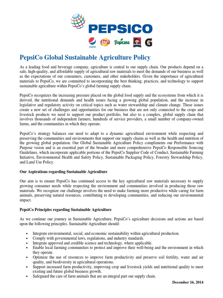 Pepsico Sustainable Agriculture Policy (12!16!14) Final | PDF ...