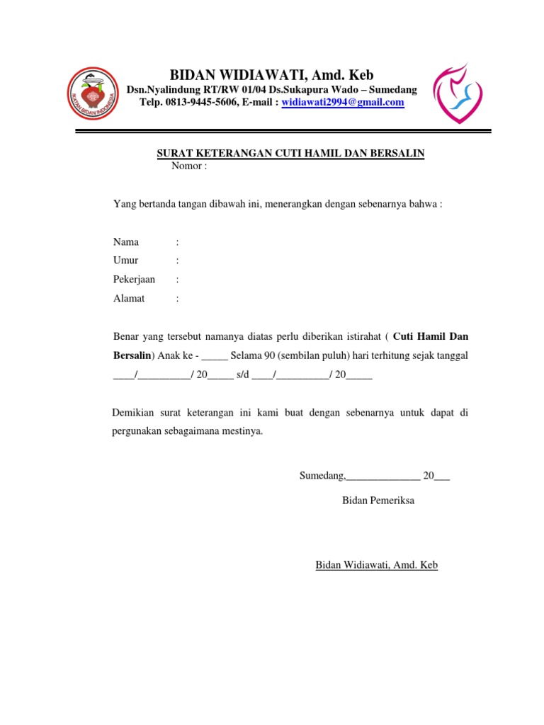 Surat Keterangan Cuti Hamil Dan Bersalin | PDF