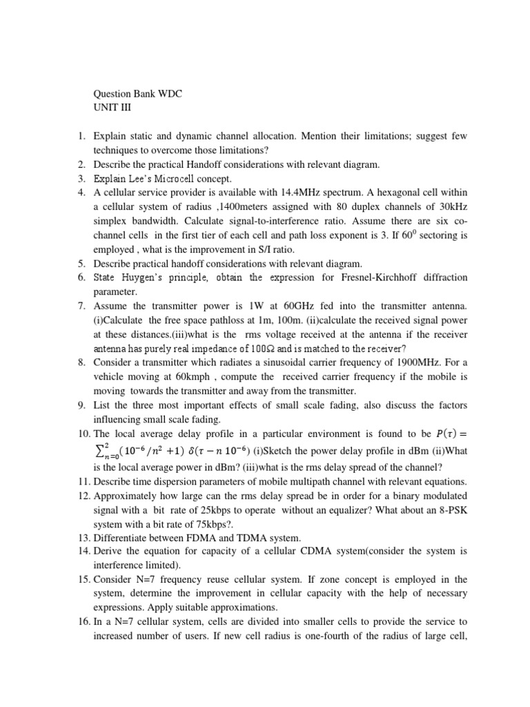 Analysis of Questions on Mobile Communication Concepts and Cellular ...