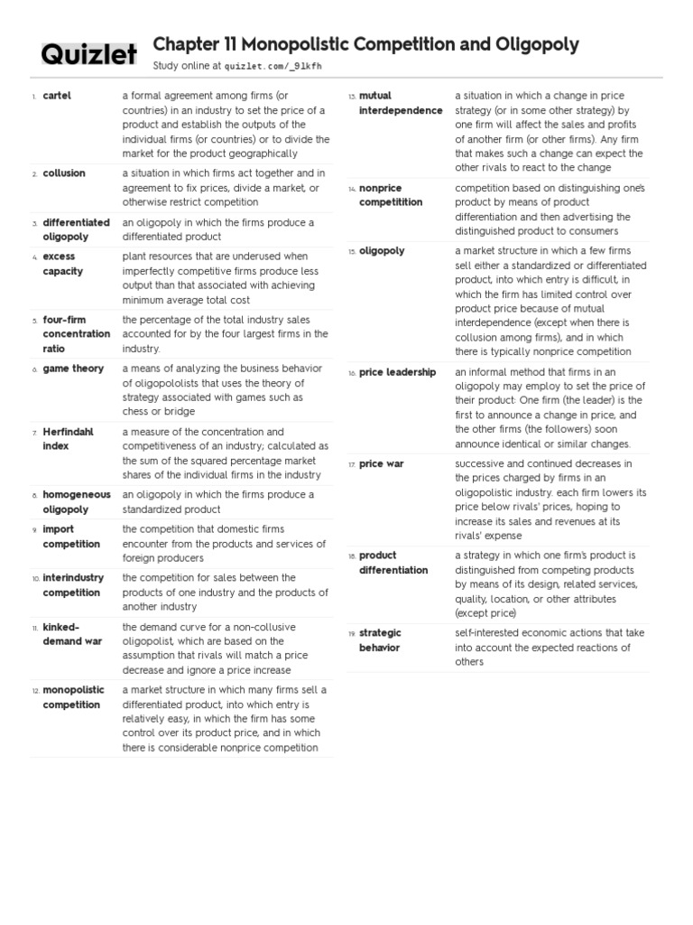 Chapter 11 Monopolistic Competition and Oligopoly | PDF | Oligopoly ...