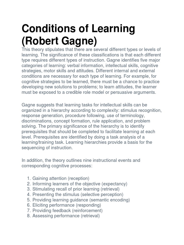 Conditions of Learning | PDF | Cognitive Neuroscience | Cybernetics