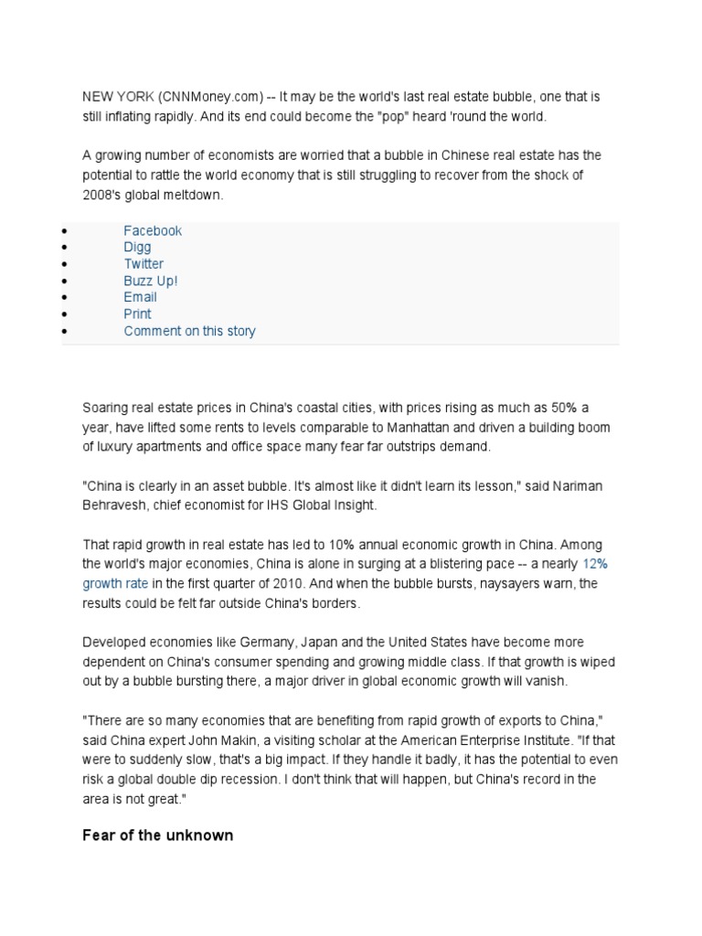 China's Real Estate Bubble Risks Global Economy | PDF | United States ...