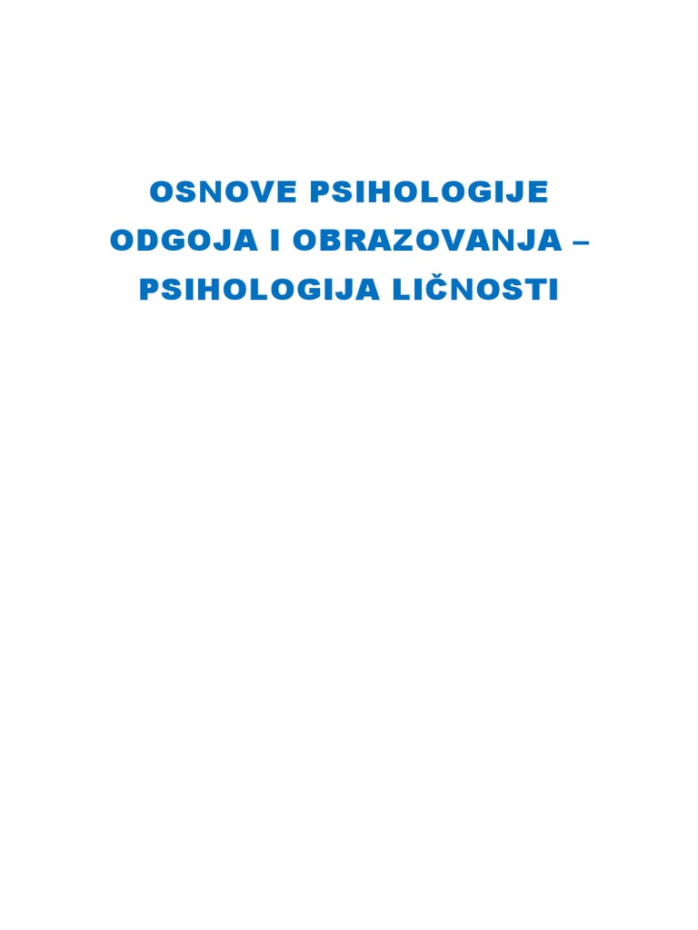 Osnove Psihologije Odgoja I Obrazovanja | PDF