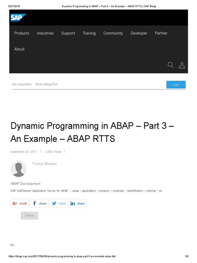Dynamic Programming In Abap Part 3 An Example Abap Rtts Sap Blogs Pdf Class 9741
